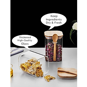 NEPIVEL 4 Pack Glass Jars with Bamboo Lids, 18.5Oz Containers Airtight Lid and Spoons,100% Sealed Spice for Candy Coffee Beans Sugar Nuts Cookies,540ml