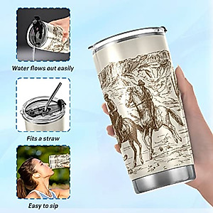 WELLDAY Western Desert Cowboy Stainless Steel Tumbler Cup with Straw & Lid Double Wall Vacuum Insulated Travel Mug Hot Cold Water Bottle Coffee Drinks Cup 20oz