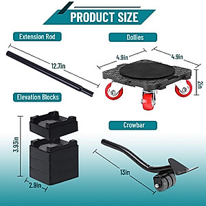 FLODOLUCA Furniture Movers with Wheels & Furniture Lifter Set, Furniture Dolly, Furniture Lifter Tool, Furniture Jack, Furniture Movers 360° Rotatable Rubber Wheels for Moving Heavy. Max:1100 lb.