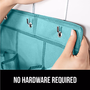 Gorilla Grip Slip Resistant Breathable Space Saving Mesh Large 24 Pocket Shoe Organizer, Up to 40 Pounds, Over the Door, Sturdy Closet Storage Rack Hangs on Closets for Shoes, Sneakers, Turquoise