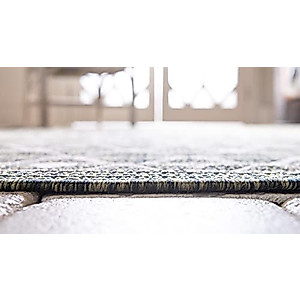 Unique Loom Outdoor Trellis Collection Area Rug - Tribal Trellis (2' x 8' Runner, Green/ Natural)