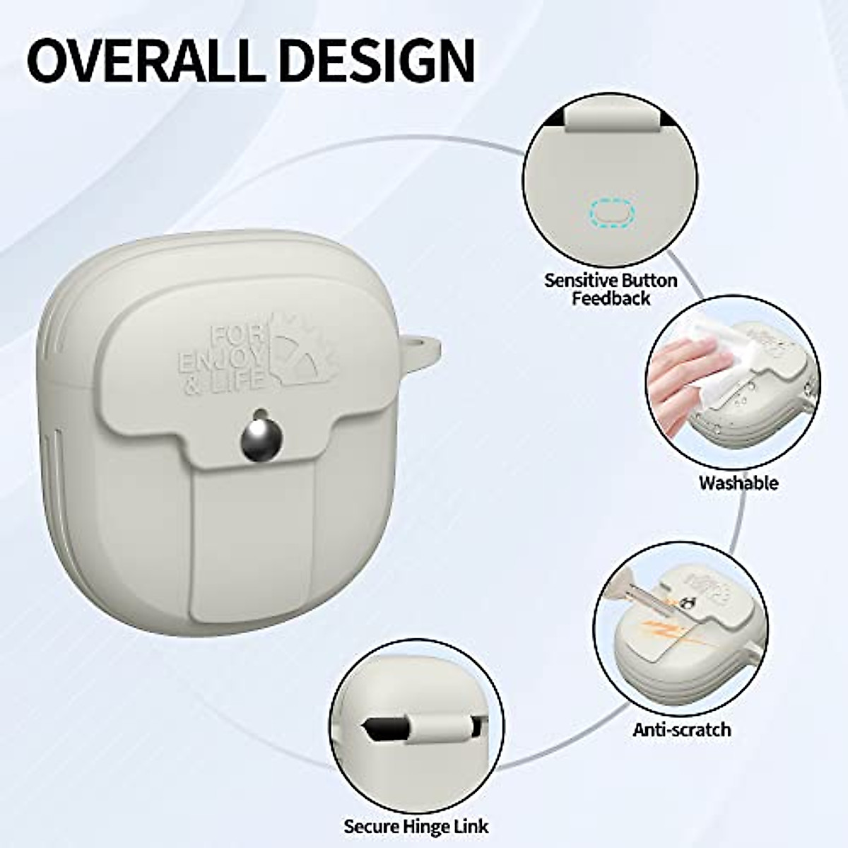 Case for Bose QuietComfort Earbuds II (2022), Silicone Safety Lock 360°Full-Body Shockproof and Scratch Resistant for Bose QC II with Carabiner and Lanyard(Off-White)