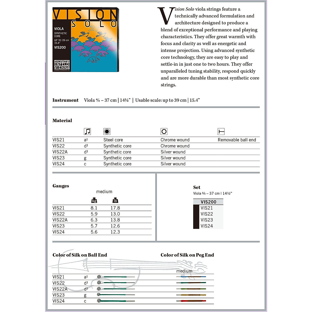 Thomastik-Infeld VIS200 Vision Solo Viola Strings Set