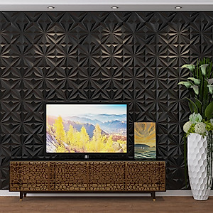 MIX3D Decorative 3D Wall Panels Star Textured PVC Wall Panels for Interior Wall Decor, 12''x12'' Black Pack of 33 Tiles Cover 32 Sq Ft
