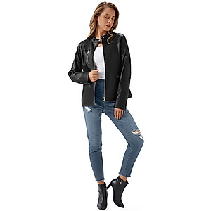 URBEST Women's Faux Leather Jacket Black Motorcycle Moto Biker Short Coat