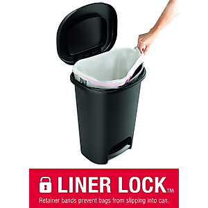 Rubbermaid Classic 13 Gallon Premium Step-On Trash Can with Lid and Stainless-Steel Pedal, Black Waste Bin for Kitchen