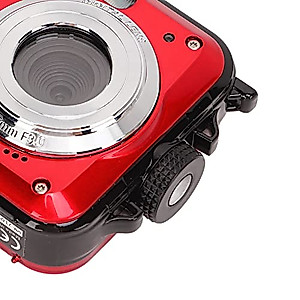 Dual Screens Waterproof Digital Camera, Full HD 2.7K 48MP 10ft 16X Digital Zoom Waterproof Dual Front and Rear Screen Digital Camera for Teenagers Beginners. (Red)