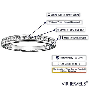 VIR JEWELS 1/4 carat (ctw) Diamond Wedding Anniversary Band for Women, Half Eternity Round Diamond Engagement Ring 14K White Gold Channel Set 0.25 cttw, Size 5.5