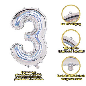 Laser Silver 3 Balloons,40 Inch Birthday Foil Balloon Party Decorations Supplies Helium Mylar Digital Balloons (Laser Silver Number 3)