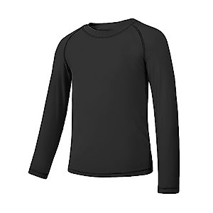 JOCMIC Boy Rash Guard Shirts Boys Swim Shirts UPF 50+ Sun Protection Long Sleeve Quick Dry Shirts Black 8-9Y