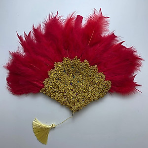 Msbfea Big Size Design African Orange Feather Fan Ladies Wedding Feather Fan for Bride Double Side Feather Nigerian Flower - 35cmx45cm Color 947