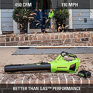Greenworks 24V Brushless Axial Blower (110 MPH / 450 CFM), 4Ah USB Battery and Charger Included