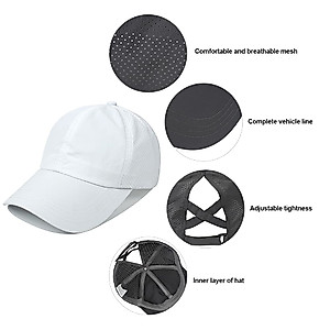 FASHIXD Ponytail Baseball Cap for Women Mesh Quick Dry Baseball Hat with Ponytail Hole (White)