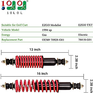 10L0L Front Rear Coil Over Shock Fits EZGO TXT Medalist 1994+ Newer Gas or Electric Golf Cart, Heavy Duty, Replaces OEM# 70928-G01 76418-G01, 2- Pack (Red Shocks)