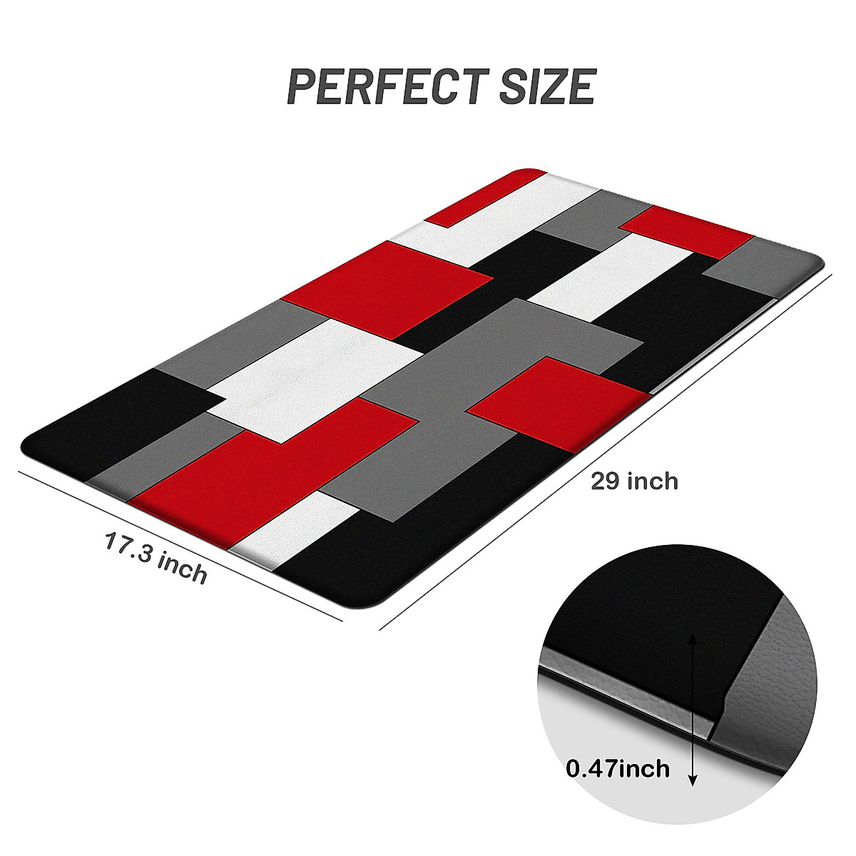 FYATHM Black Red Grey White Kitchen Rug Anti-Fatigue Kitchen Mat for Floor Abstract Art Geometric Waterproof Non-Slip Kitchen Mat and Rug PVC Kitchen Floor Rug Mat for Home Sink Laundry
