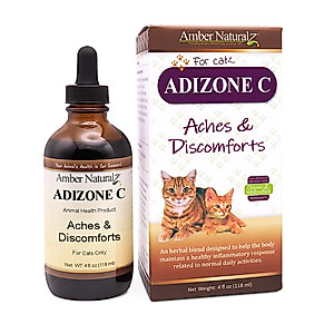 Amber NaturalZ Adizone C Herbal Supplement for Cats | Feline Herbal Supplement for Occasional Soreness, Stiffness, Aches and Discomfort | 4 Fluid Ounce Glass Bottle | Manufactured in The USA