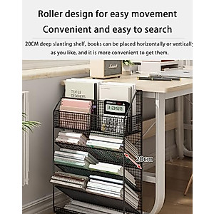 EFLALYHG Desktop Organizer and Accessories, Office Book Trolley with Universal Wheels, Multifunctional Metal Rolling Book Shelf for Classroom, Bookcase for Study Room,Black