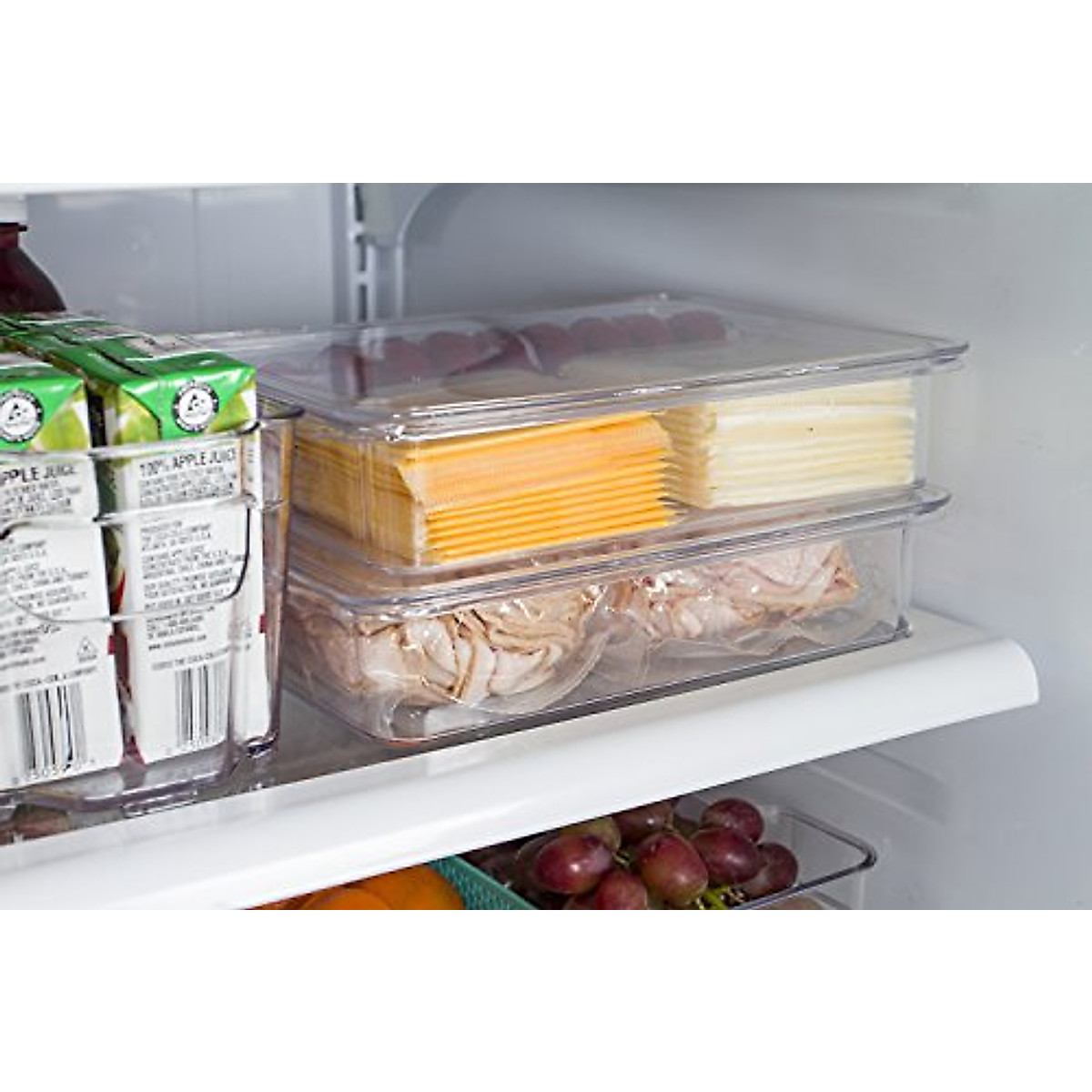Kitchen Spaces KSDB12-AMZ Compact Deli Bins Stackable Food Storage Organizer for Fridge, Freezer, and Pantry, 8.7" x 3.5" x 6.8", Clear