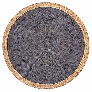 Fab Habitat Essentials Braided Area Rug - Dark Blue - Handwoven, Natural Fiber, Soft Underfoot - Natural Jute - Bedroom, Living Room, Dining Room - 5ft Round