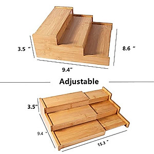 YCOCO Spice Rack Organizer for Cabinet,3 Tier Expandable Bamboo Spice Storage,Step Spice Holder for Jars Seasonings and Spice Bottles