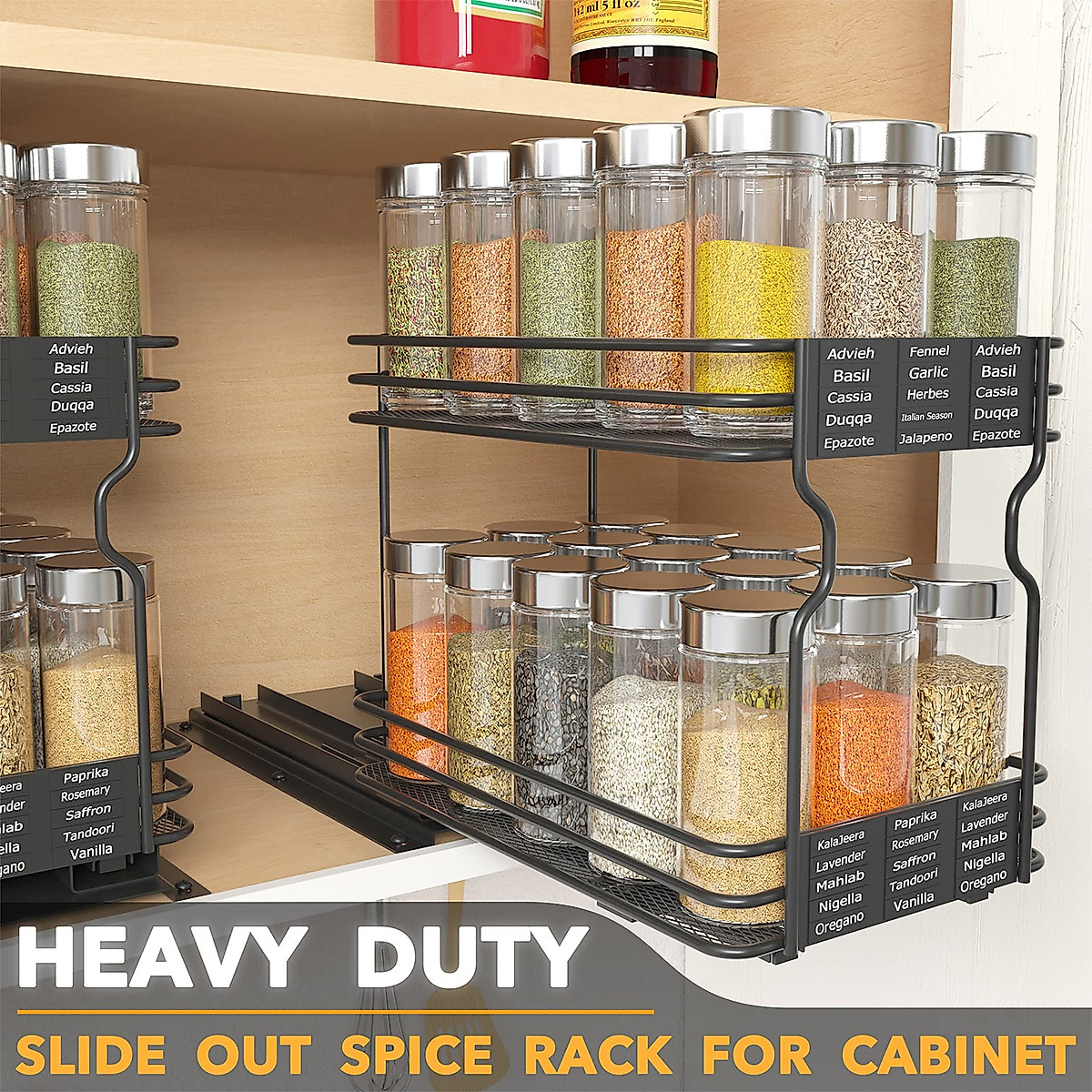 SpaceAid Pull Out Spice Rack Organizer for Cabinet, 2 Drawers 2-Tier, 1 Drawer 2-Tier