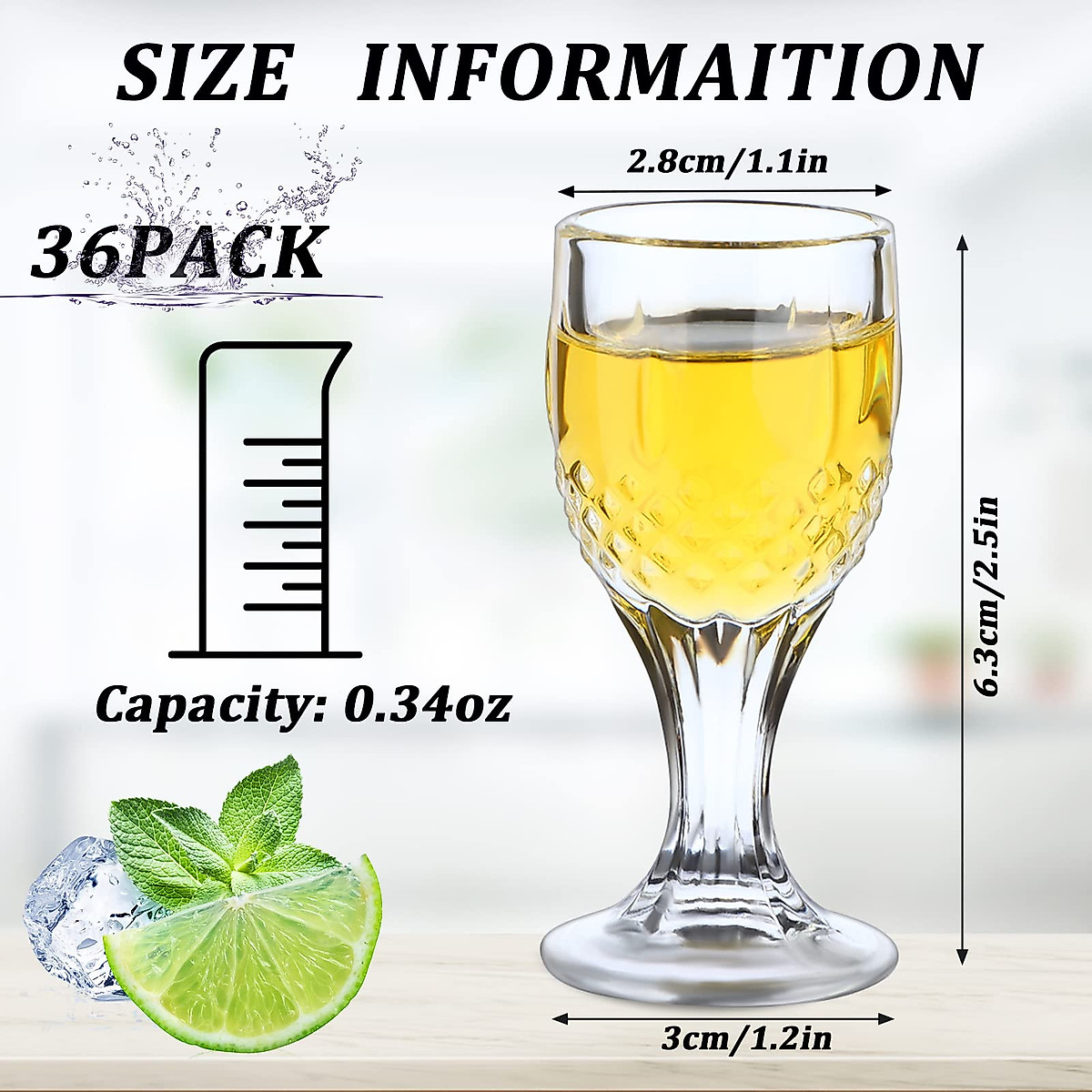 Ioffersuper 36-Pack Shot Glasses Set, 10Ml/0.338 Oz Mini Shot Glasses with Stem, Mini Wine Glasses, Thickness Glass