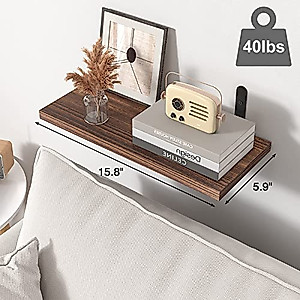 Fixwal Floating Shelves, Rustic Wood Wall Shelves Set of 6, Shelves for Wall Decor, Farmhouse Style for Bedroom, Living Room, Kitchen, Bathroom, Office and Plants (Dark Carbonized Black)