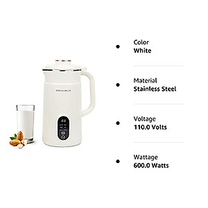 Geniuslix Automatic Vegan Nut Milk Maker Machine - Auto Clean & Temperature Control Soy Milk Maker, Homemade Non-Dairy Beverages - Oat/Coconut/Cashew/Almond Milk Machine with Recipe