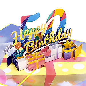 Ribbli 50th Birthday Card, Pop Up 3D Greeting Card, Funny Happy 50 Birthday Card for Men Women Husband Wife Daughter Sister Mom Dad, with Envelope