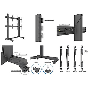 2x2 Rolling Video Wall Mount Cart Display with Micro Adjustment Arms Vesa Universal TV Television