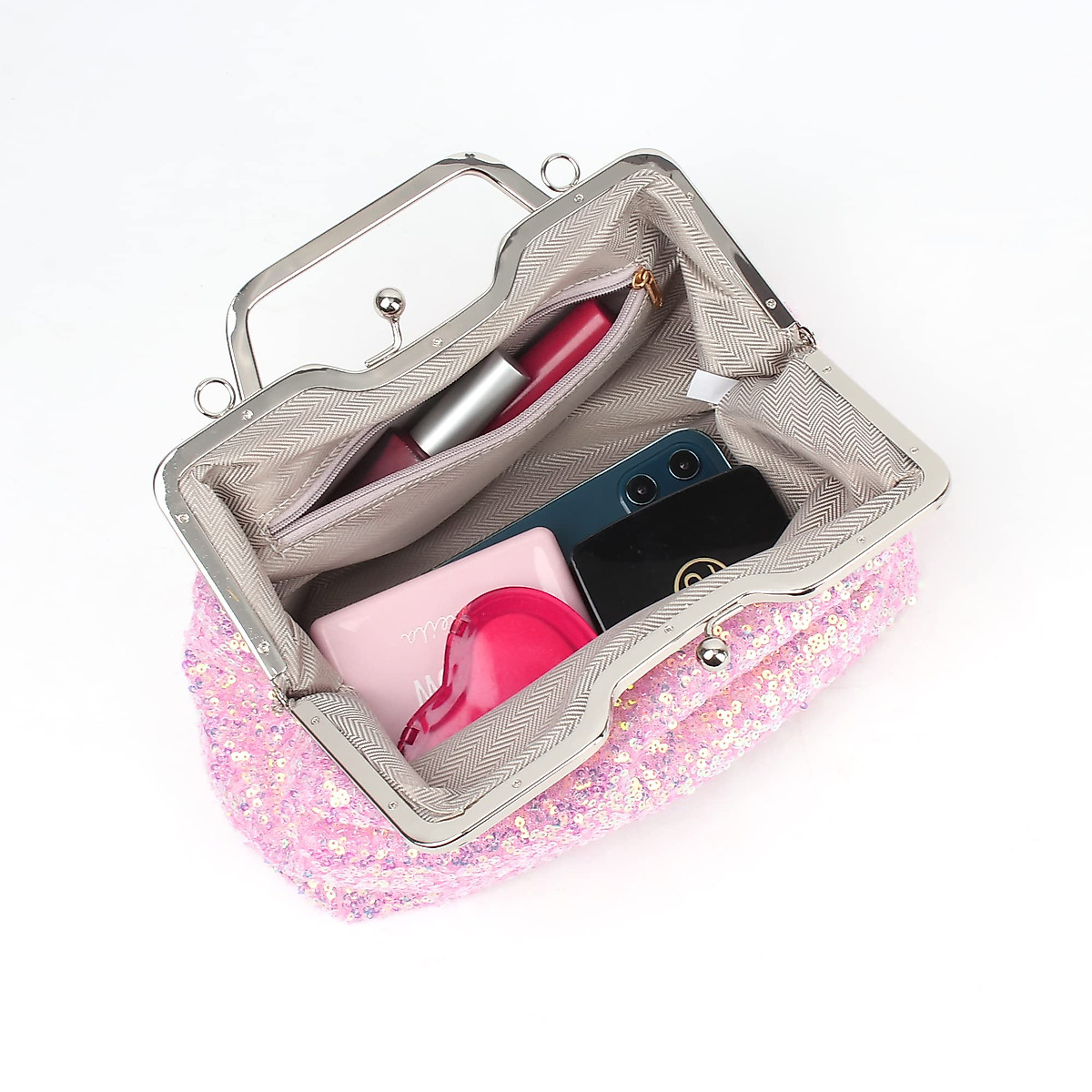 Mermaid Sequins Clutch Crossbody Shell Bag Evening Banquet Handbag Party Prom Wedding Purse, Pink