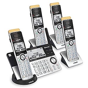 VTech IS8151-4 Super Long Range 4 Handset Cordless Phone for Home with Answering Machine, 2300 ft Range, Call Blocking, Bluetooth, Headset Jack, Power Backup, Expandable to 12 HS, Silver/Black
