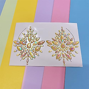 Topz Glow in The Dark face gems Halloween Makeup Body gems Stick on Body Jewels Festival Rhinestone Sticker Mermaid Body Makeup Rave Accessories for Adult Costume (TP351 Chest Paste)
