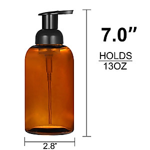 2 Pack Amber Glass Jar Soap Dispenser with Foaming Pump, 13 Ounce Amber Round Bottles Dispenser with Foaming Pump