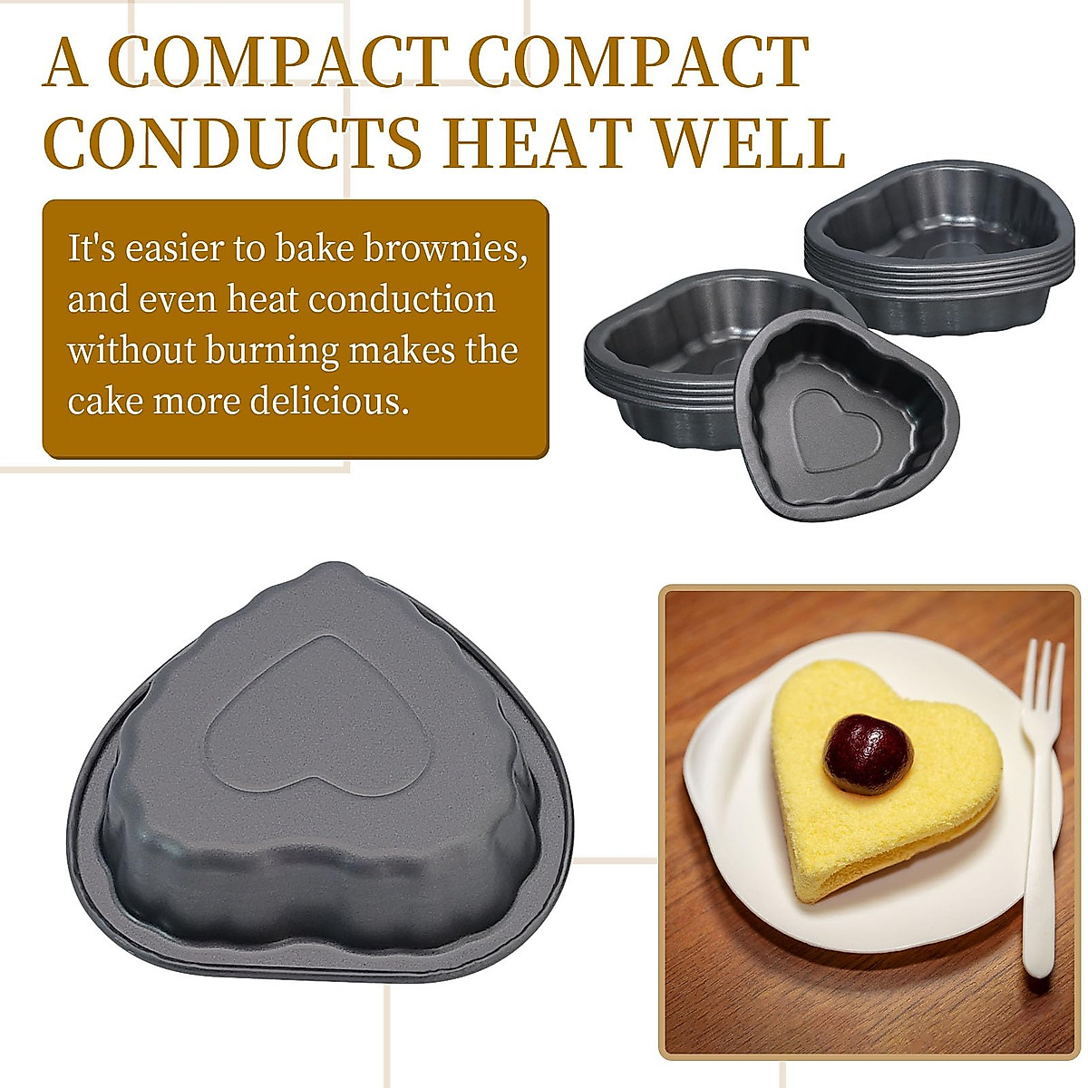 LIDSCURA 10 pcs Mini Fluted Tube Pan, 4 Inch Carbon Steel Fluted Cake Mold Cup with Flower Shape, Nonstick Cake Pan Mini Tube Oven Baking Mold for Cupcake, Bread, Bavarois, Brownie, Love Heart Shape