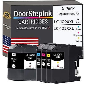 DoorStepInk Remanufactured in The USA Ink Cartridge Replacements for Brother LC109 Black LC 105 CMY for Printers MFC-6520DW MFC-6720DW MFC-6920DW