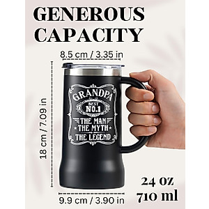 Onebttl Grandpa Gifts Stainless Steel Beer Stein Tumbler, 24oz Beer Mug with Lid for Father's Day, Christmas - Man Myth Legend