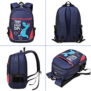 BLUEFAIRY Dinosaure Backpack for Boys Kids Elementary School Bags Primary Dino Bookbags Lightweight Waterproof Sturdy Durable Gift Polyester 17 Inch Age 5-10 (DINOSAUR-BLUE)