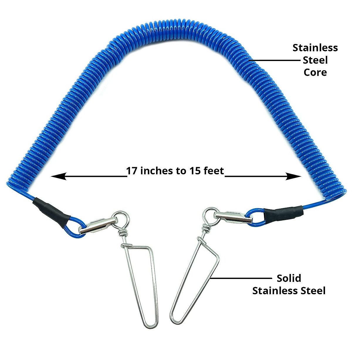 SPEARFISHING WORLD Speargun Coil Shooting Shock Line Retriever with Stainless Steel Swivel Snap Clips 15 feet