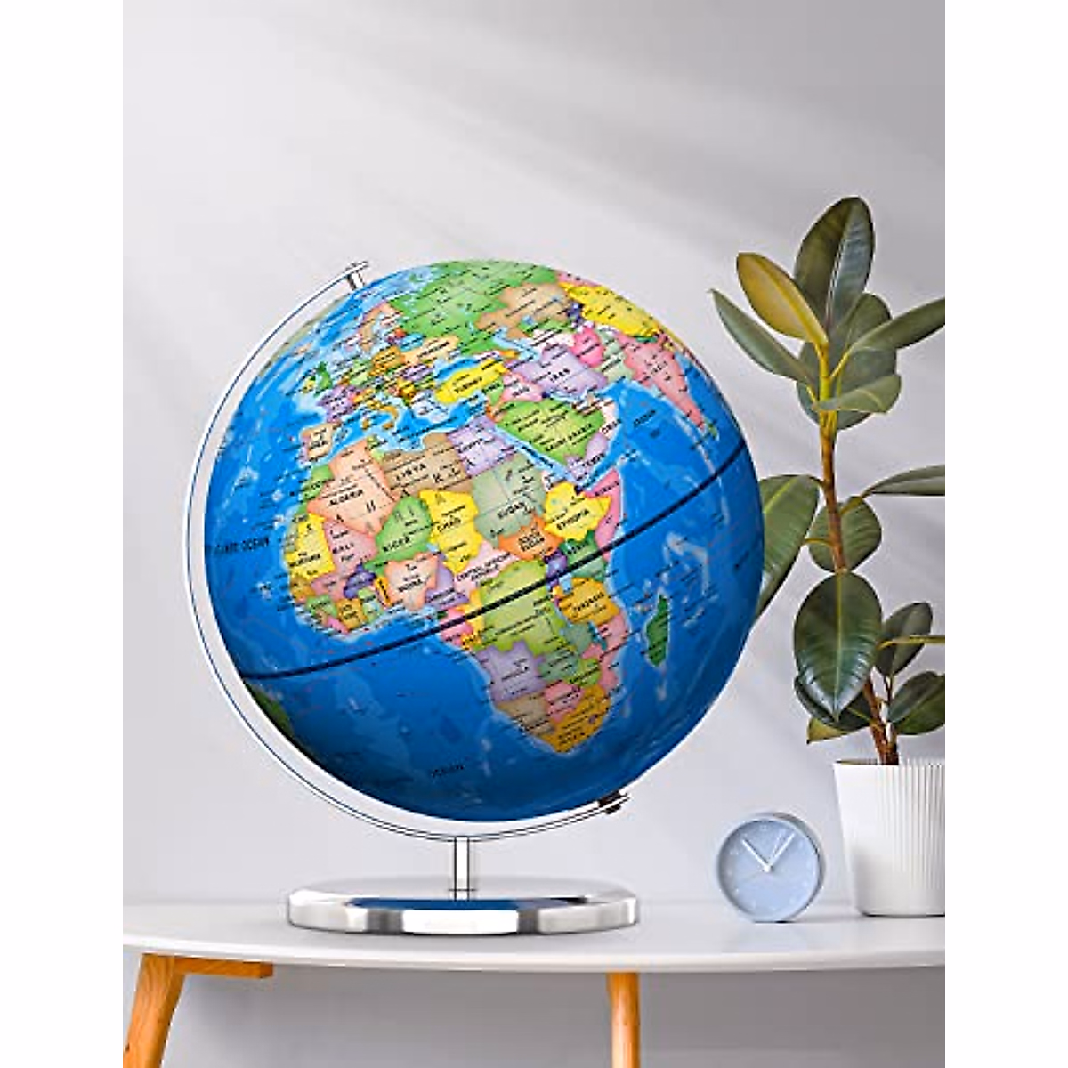 Waldauge 13" World Globe with Stand, Illuminated Educational Globes with HD Printed Map for Kids Classroom Learning, LED Globe Lamp with Stable Heavy Metal Base