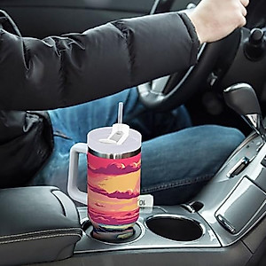 PaChyLuu 30 oz Insulated Tumbler with Handle and Straw Lid, Sunset Beach Lighthouse Leak-Proof Stainless Steel Travel Coffee Mug for Car Cup Holder