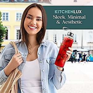 Kitchen Lux 32 oz Glass Water Bottle Set of 6 - Glass Water Bottles Caps & Sleeve, Reusable Glass Bottle Lids, Clear Glass Bottles, Refillable Glass Juice Bottles for Juicing, Juicer Bottles