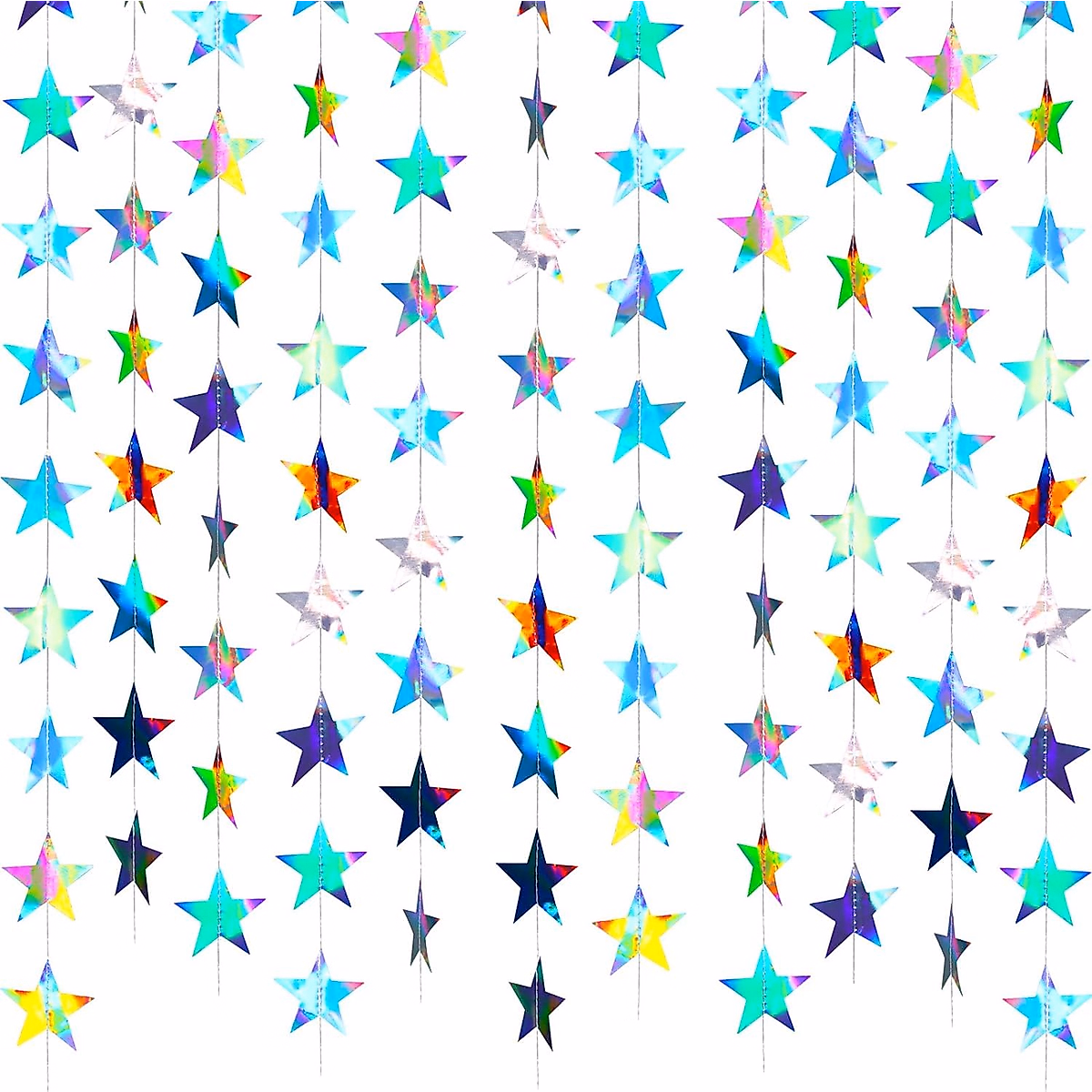 Iridescent Shining Star Hanging Garland Iridescent Hanging Sparkling Star Streamer Glitter Star Bunting Banner Twinkle Star Backdrop for Wedding Baby Shower Birthday Christmas Decorations 40 Feet