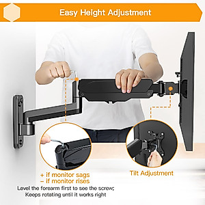 ErGear Single Monitor Wall Mount for 13 to 32 Inch Computer Screens, Gas Spring Wall Monitor Arm Holds up to 17.6lbs, Adjustable Wall Monitor Mount with Tilt/Swivel/Rotation, VESA 75x75/100x100mm