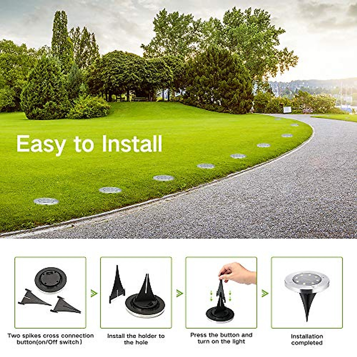 Joomer Solar Ground Lights, 12 Pack 8 LED Solar Pathway Lights Waterproof In-Ground Outdoor Landscape Lighting Solar Disk Lights for Patio Pathway Lawn Yard Driveway Walkway (Warm White)