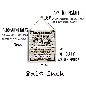 Porch Rules Sign Gifts, Rustic Sit and Relax Appreciate Today Porch Wooden Signs Wood Plaque Hanging Sign Home Porch Decor 8 x 10 Inches