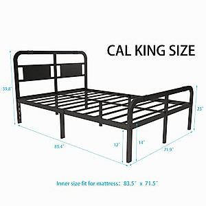 Emiosmt California King Bed Frames with Headboard and Footboard 14 Inch Tall,Heavy Duty 2500lbs Steel Slat Support Metal Platform,No Box Spring Needed,Easy Assembly,Square Tube,Cal King Frame