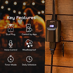 Geeni Indoor/Outdoor Smart Plug Weatherproof, 1 Socket –No Hub Wireless Remote Control and Timer –Works with Amazon Alexa, Google Assistant, Requires 2.4 GHz Wi-Fi, Black