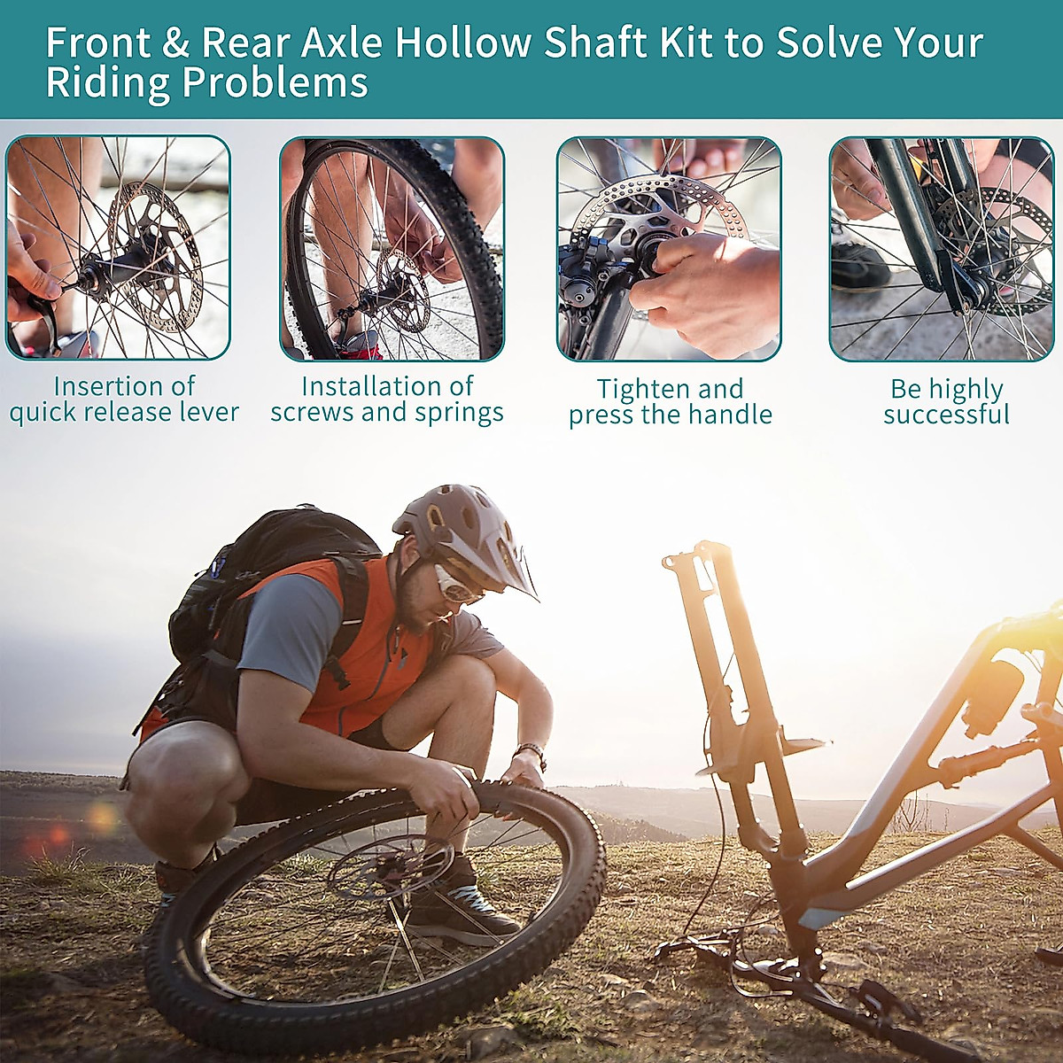 MOONDKIST Bike Quick Releases Set, 1 Pair MTB Quick Release Bicycle Hub Road Mountain Bike Front & Rear Axle Hollow Shaft Set with 25mm Wheel Hub Steel Ball for Road Bike, Mountain Bike