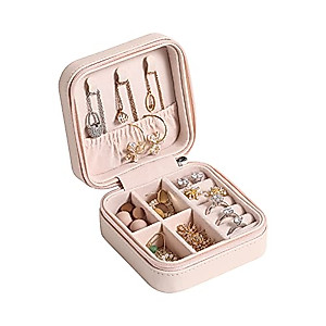 CASEGRACE Travel Jewelry Case, Small Jewelry Box Portable Jewelry Travel Organizer Display Storage Case for Rings Earring Necklace Bracelet, Gift for Women Girls, Pink